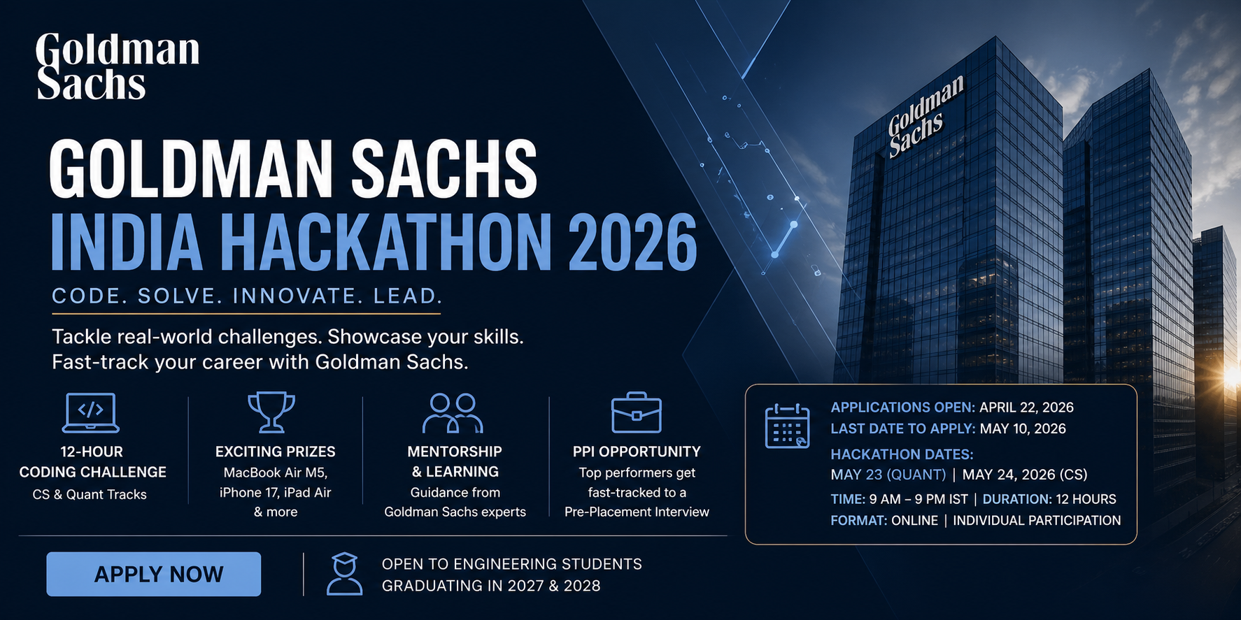 Goldman Sachs India Hackathon 2026 – Apply Now